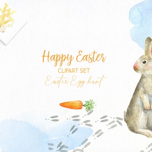Watercolor Easter Clipart, Cute Spring Bunny Clip Art, Floral Wreath ...