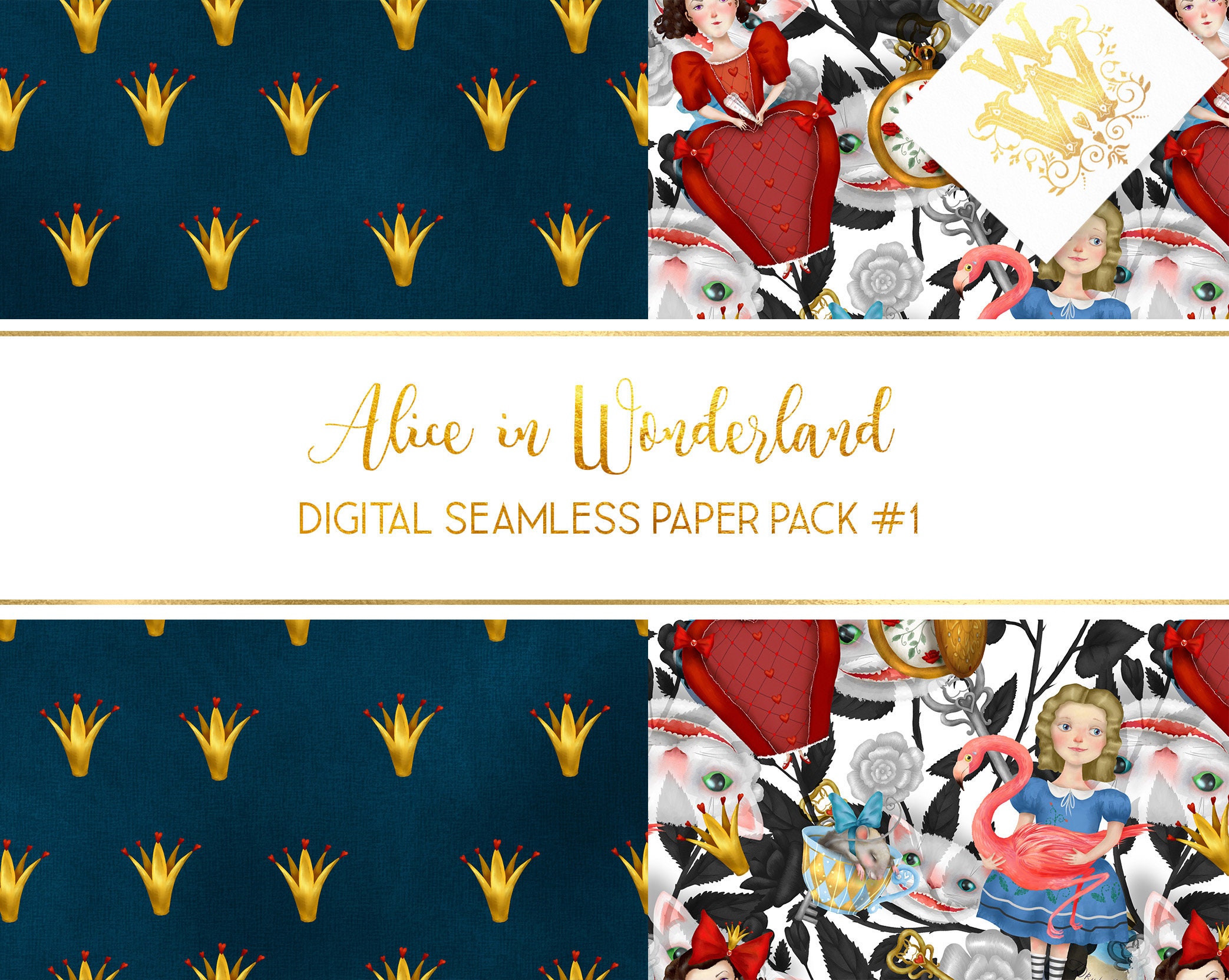 Alice in Wonderland Digital Paper Pack Seamless Fantasy | Etsy