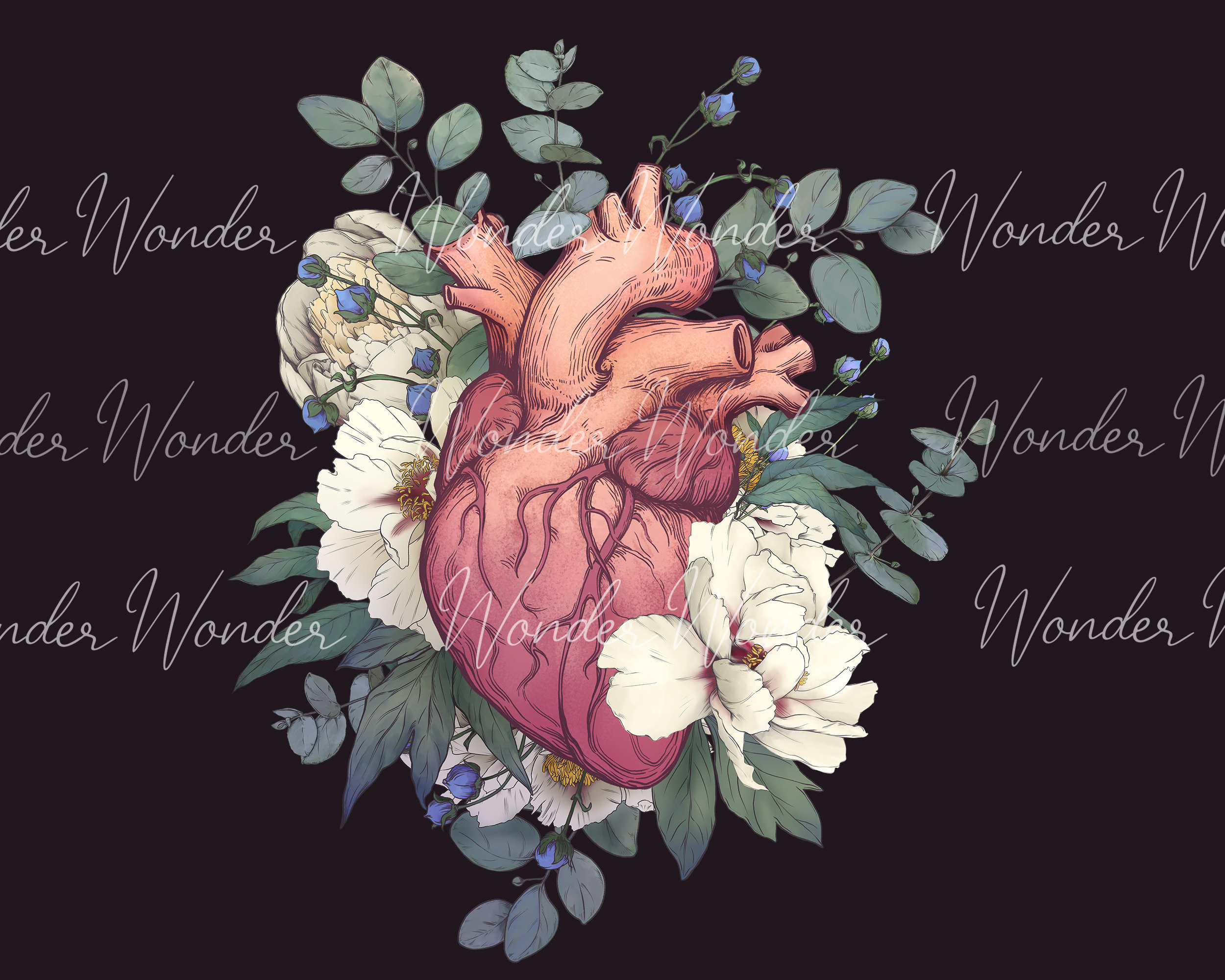 Floral Human Anatomy Heart Clipart Graphic Health Png Clip - Etsy
