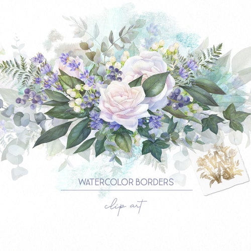 White Rose Watercolor Wedding Clip Art Floral Ornate Antique - Etsy