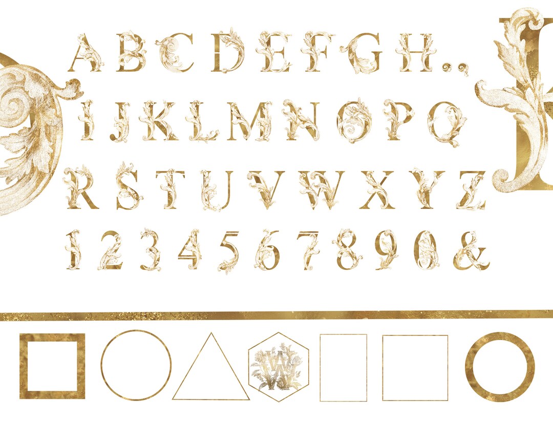 Gold Foil Monogram Clip Art, Luxury Alphabet Clipart, Golden Letters ...
