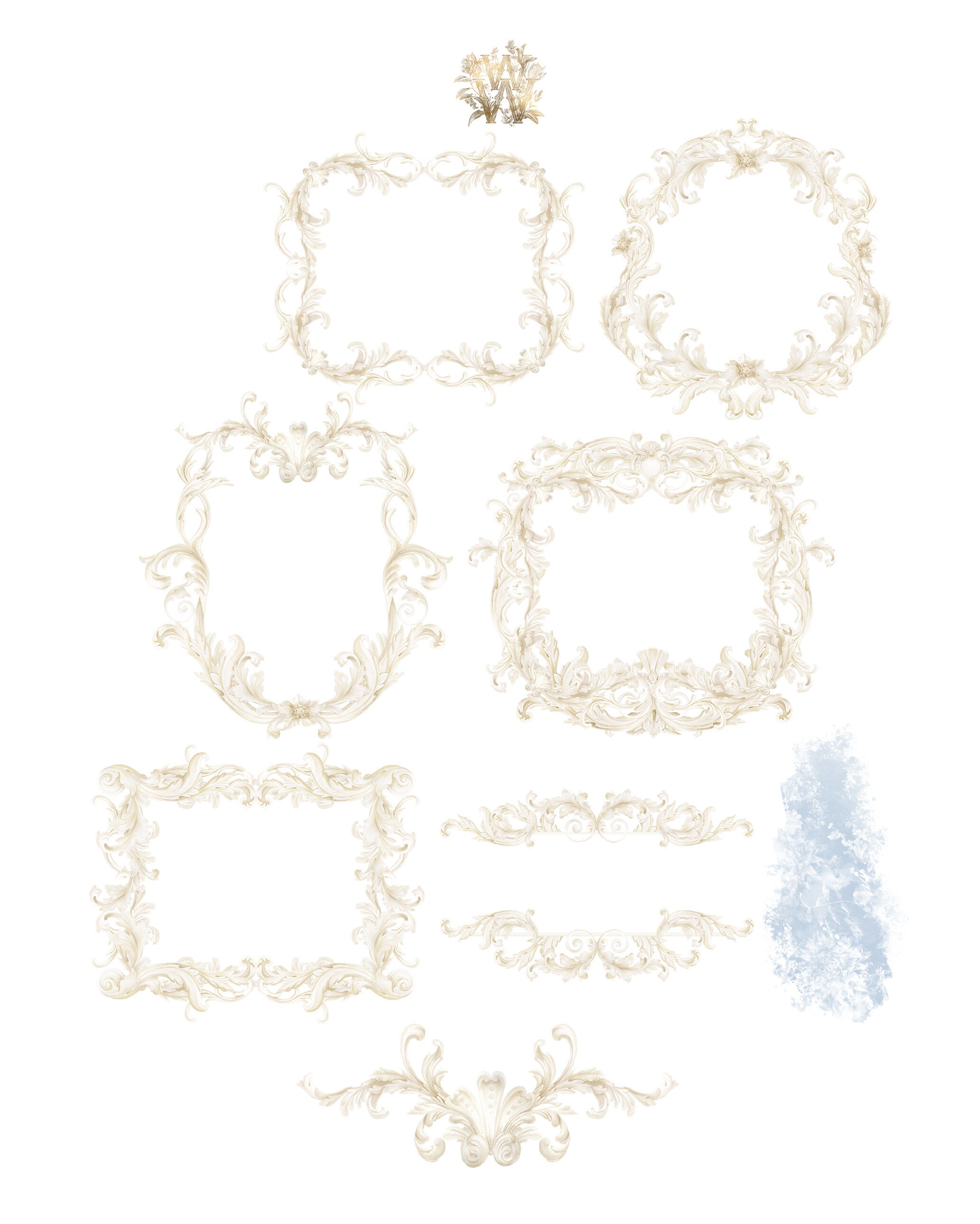 Watercolor Baroque Frames Clip Art, Ornaments Clipart, Vintage ...