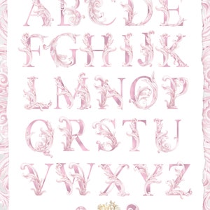 Pink Monogram Letters Clipart: Princess Initial PNG Alphabet (digital ...