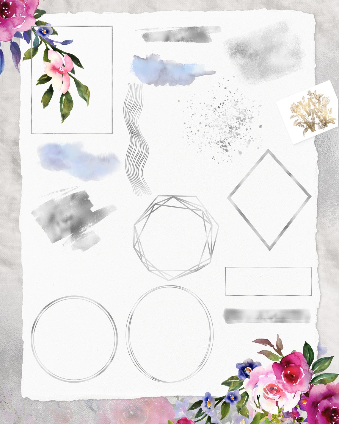 Purple Floral Frame Clip Art Watercolor Violet Flower Wedding | Etsy