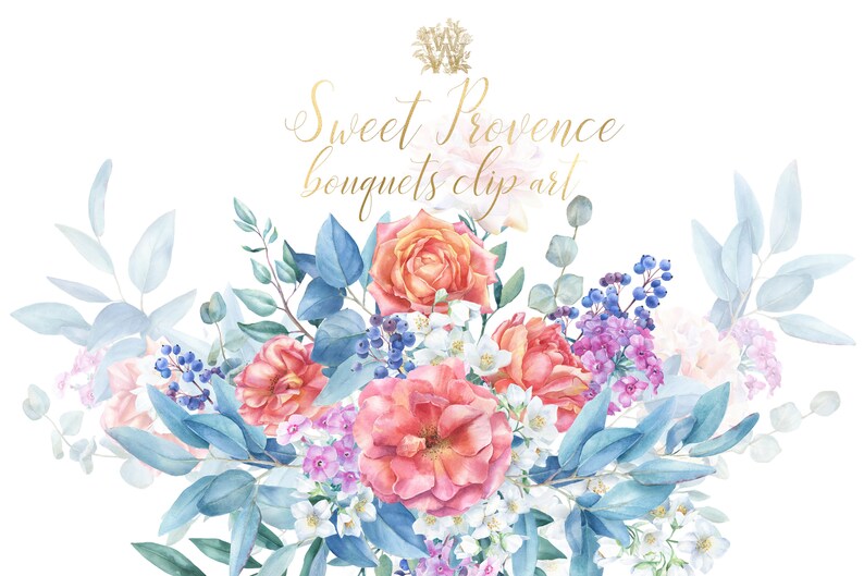 Peach Floral Wedding Bouquets Clip Art Watercolor Rose Flower | Etsy