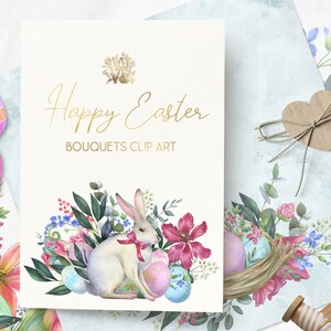 Watercolor Easter Bouquets Clip Art Spring Bunny Border - Etsy