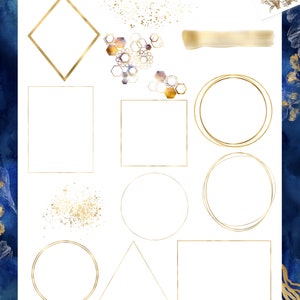Blue and Gold Watercolor Shapes Clipart: Abstract Collage (digital ...