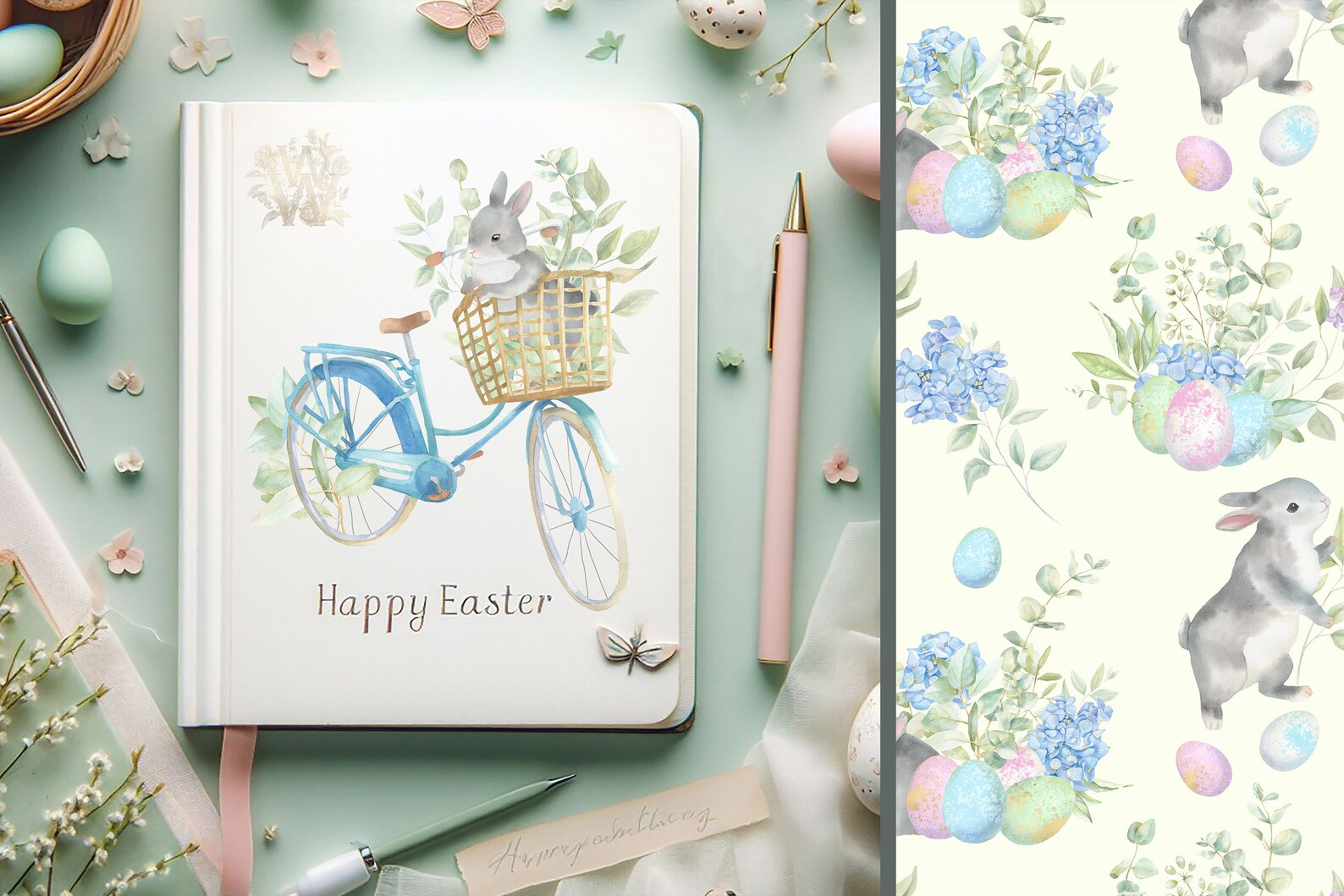 Watercolor Easter Clip Art Bundle, Cute Bunny Clip Art, Egg Hunt Border ...