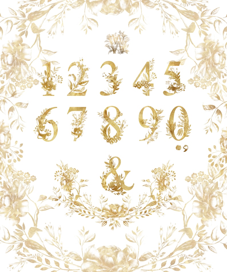 Gold Foil Monogram Clipart Golden Floral Wedding Letters Clip | Etsy