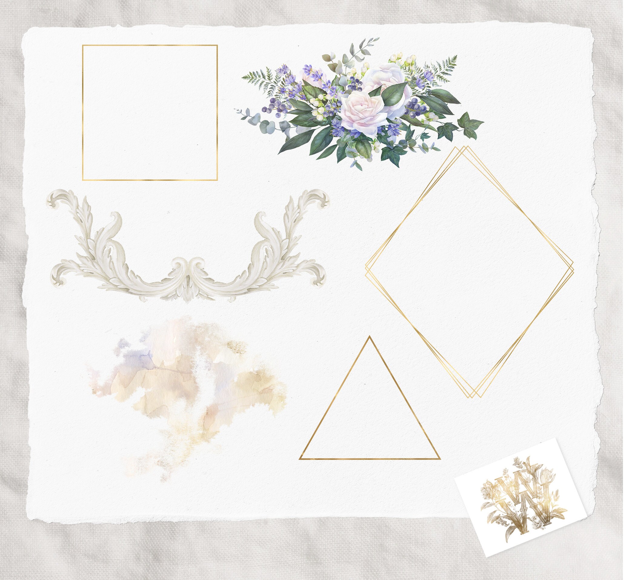 Floral Alphabet Clipart, Monogram PNG, White Rose Letters, Gold Foil ...
