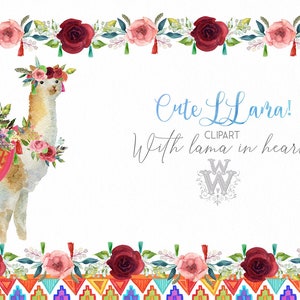 Llama Watercolor Alpaca Clipart Cute Animal Baby Shower Tribal Wedding ...