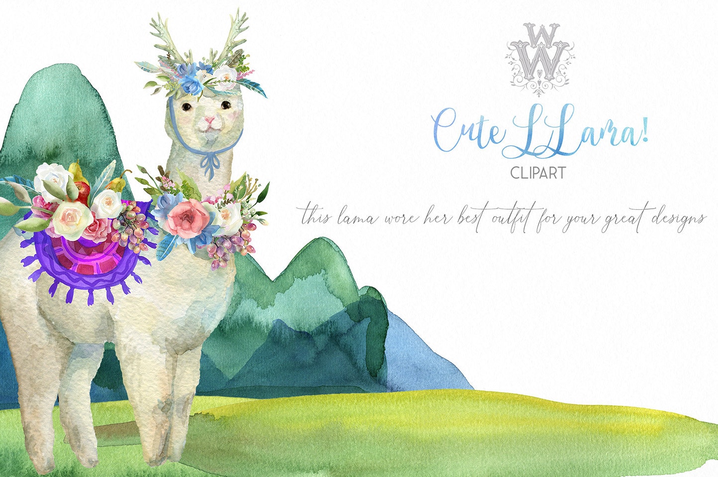 Llama Watercolor Alpaca Clipart Cute Animal Baby Shower Tribal Wedding ...