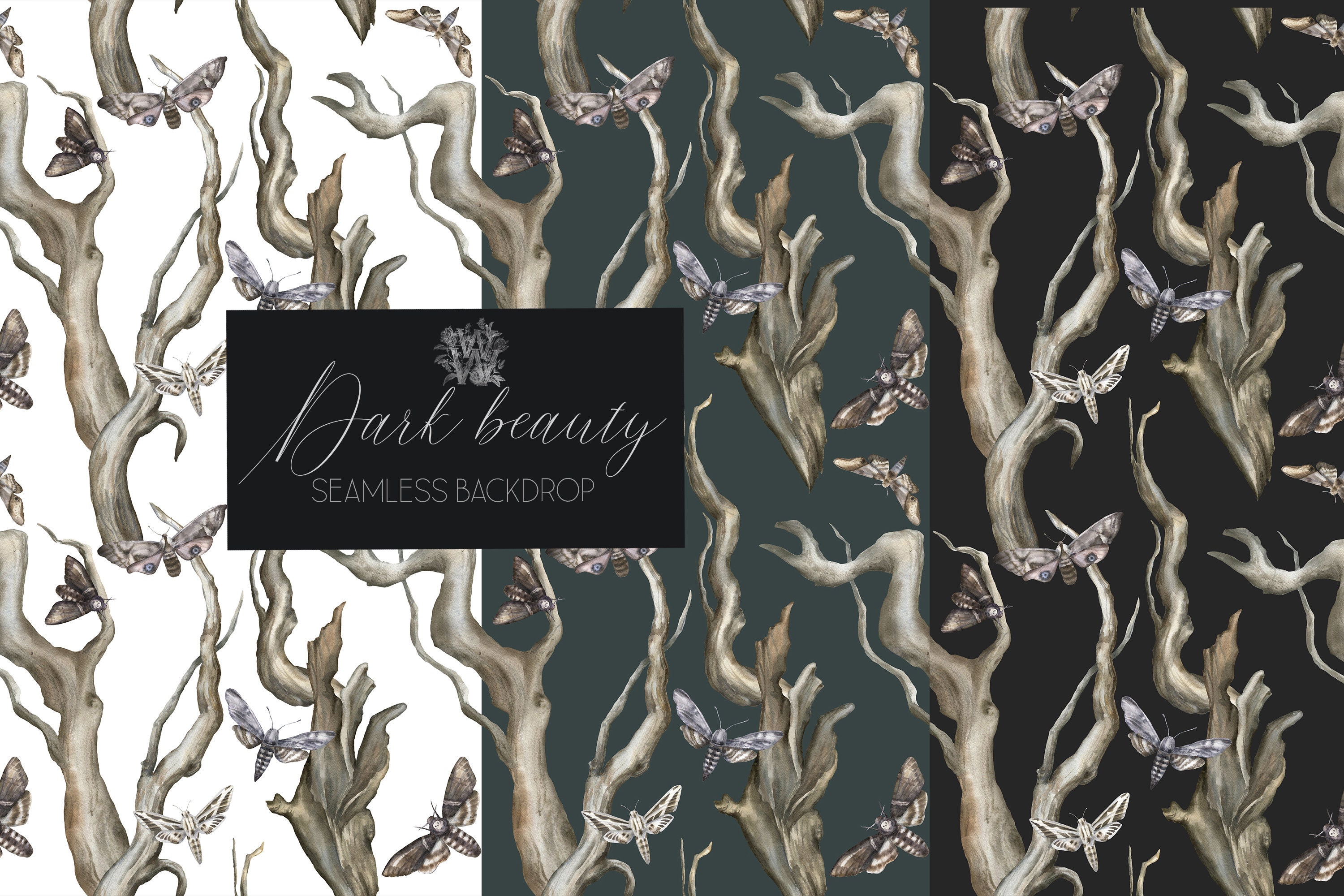 Dark Watercolor Gothic Seamless Pattern Gothic Wedding - Etsy