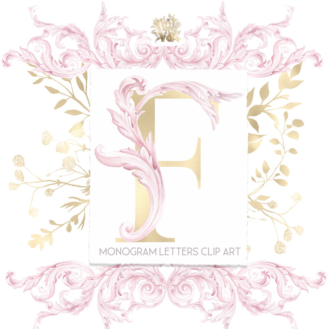 Hand-drawn Ornate Pink Alphabet Clipart, Princess Monogram Letters ...