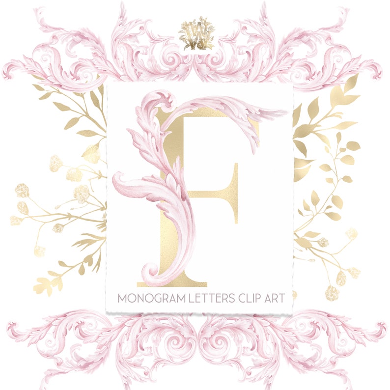 Hand-drawn Ornate Pink Alphabet Clipart, Princess Monogram Letters ...