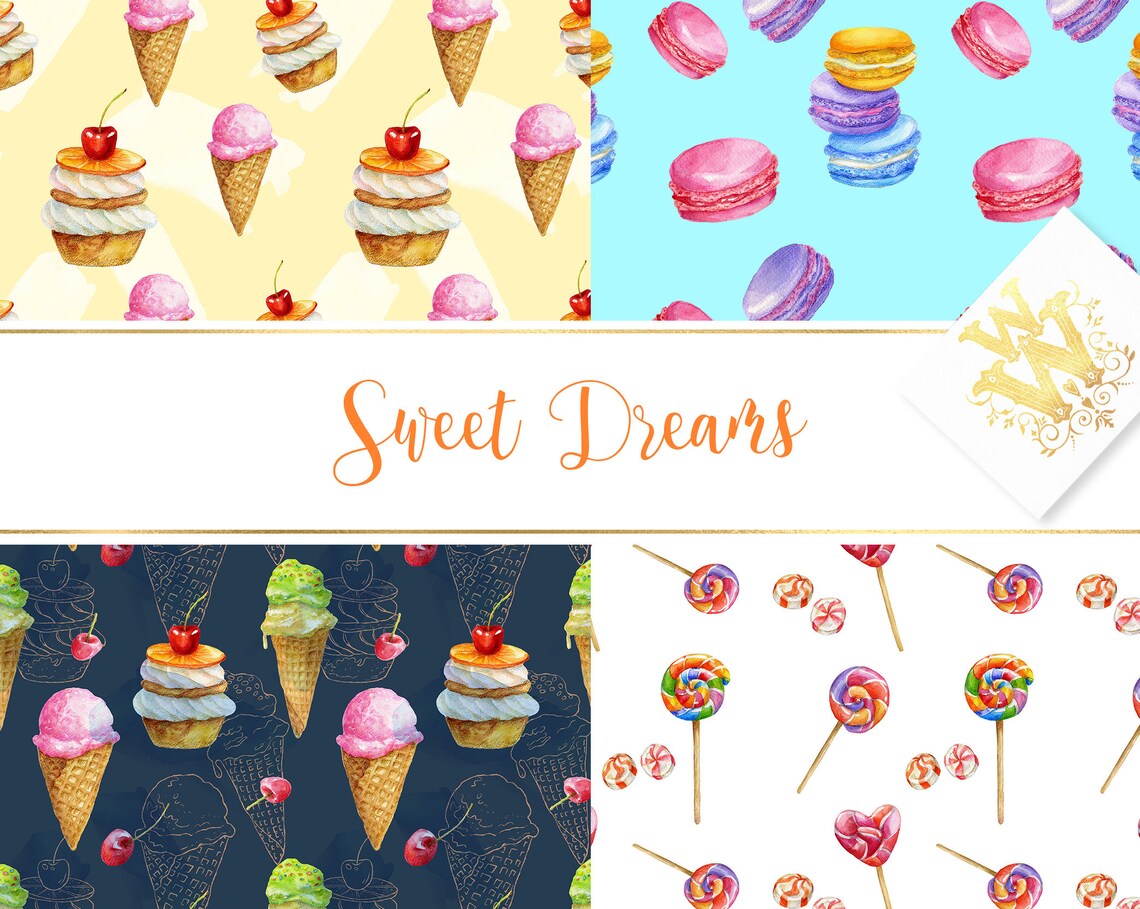 Watercolor Food Clipart Sweets Candy Cake Macaroon Clip Art | Etsy