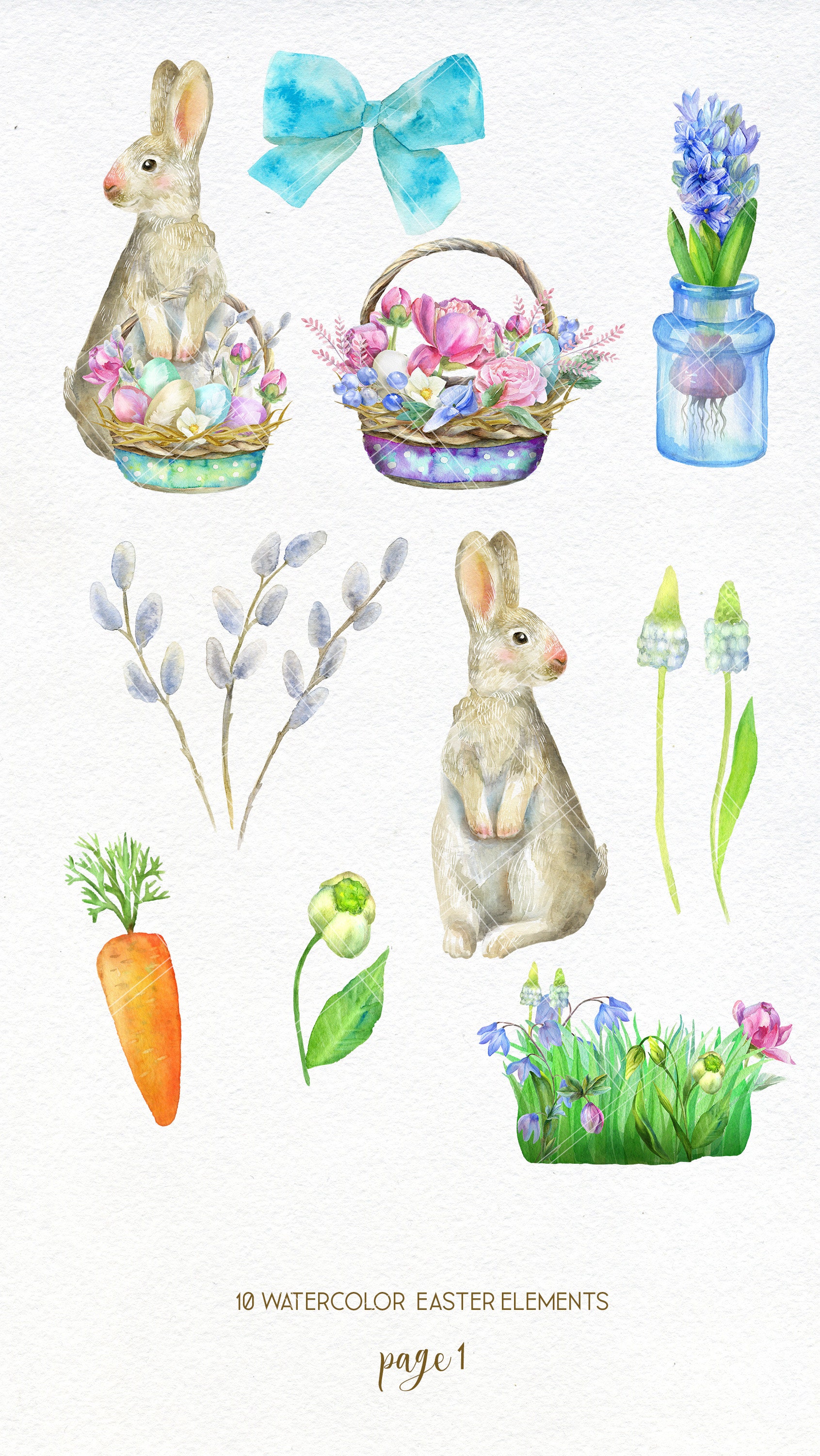 Watercolor Easter Clipart Cute Spring Bunny Clip Art Floral - Etsy