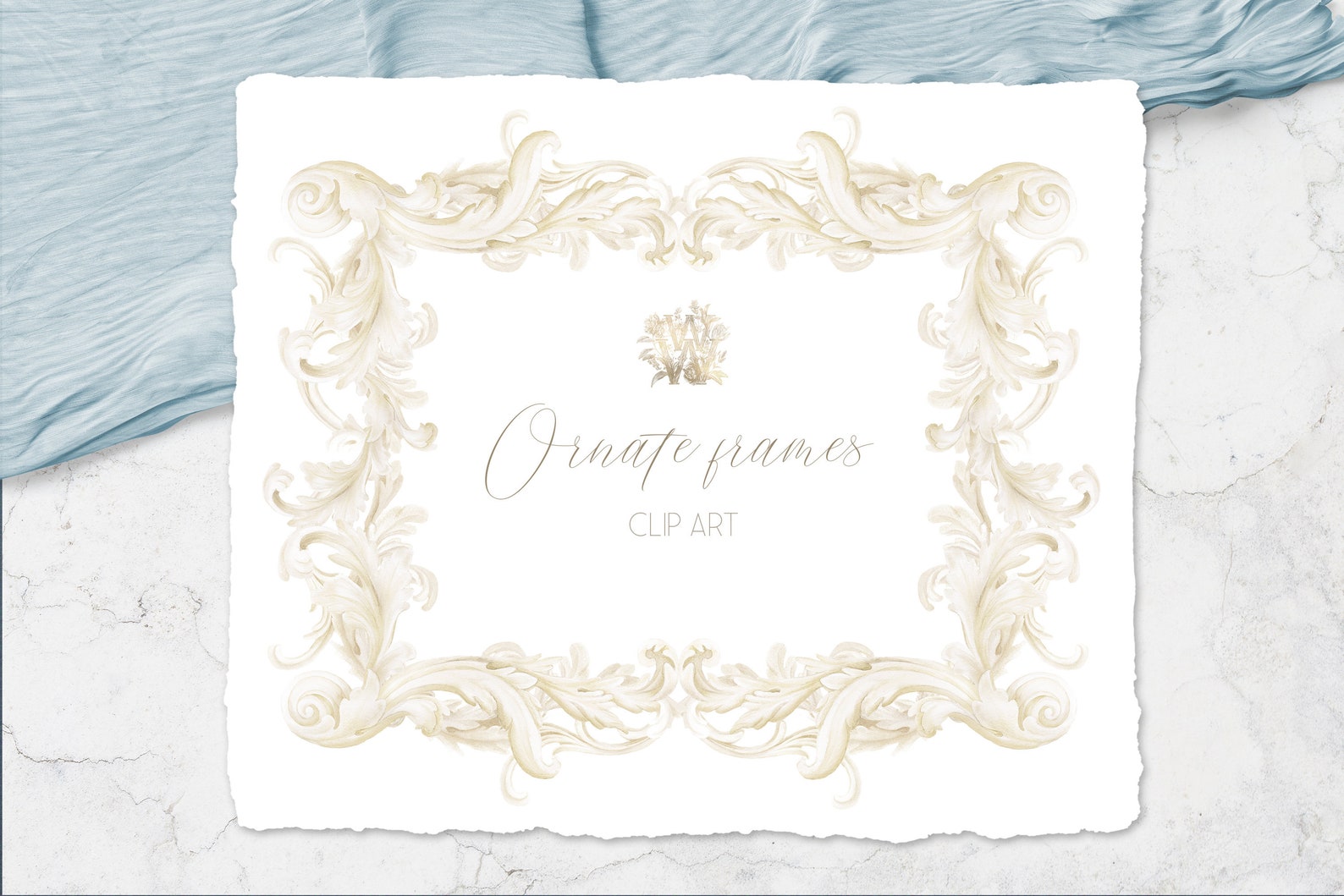 Watercolor Baroque Frames Clip Art, Ornaments Clipart, Vintage ...