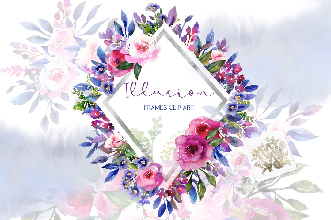 Purple Floral Frame Clip Art, Watercolor Violet Flower Wedding Border ...