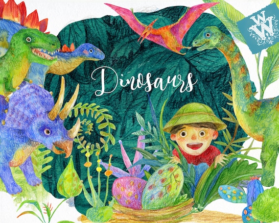 Dinosaur Watercolor Clipart Dino Jungle Safari Clip Art Baby - Etsy