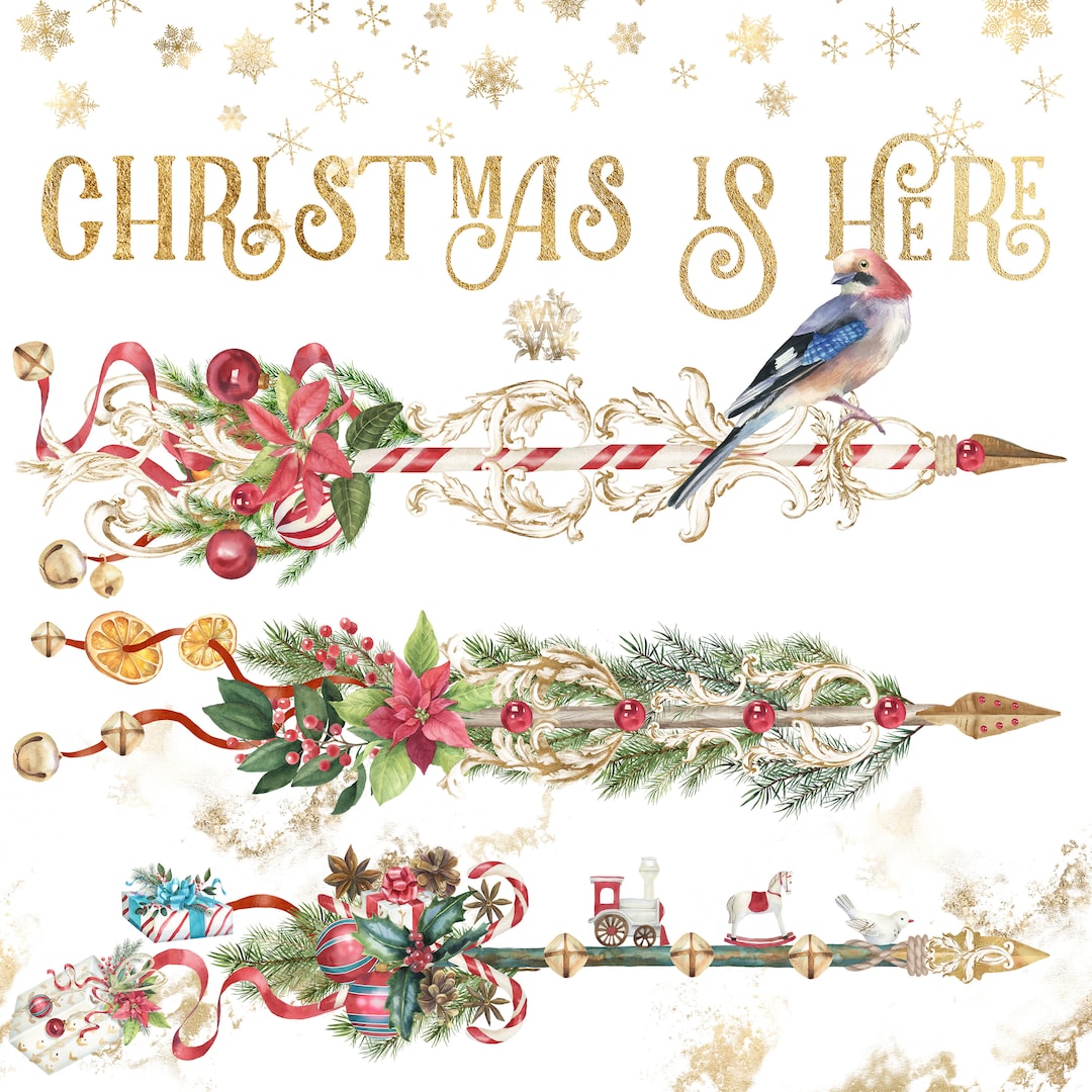 Christmas Arrows Clipart, Watercolor Xmas Clip Art, Winter Bird Png ...