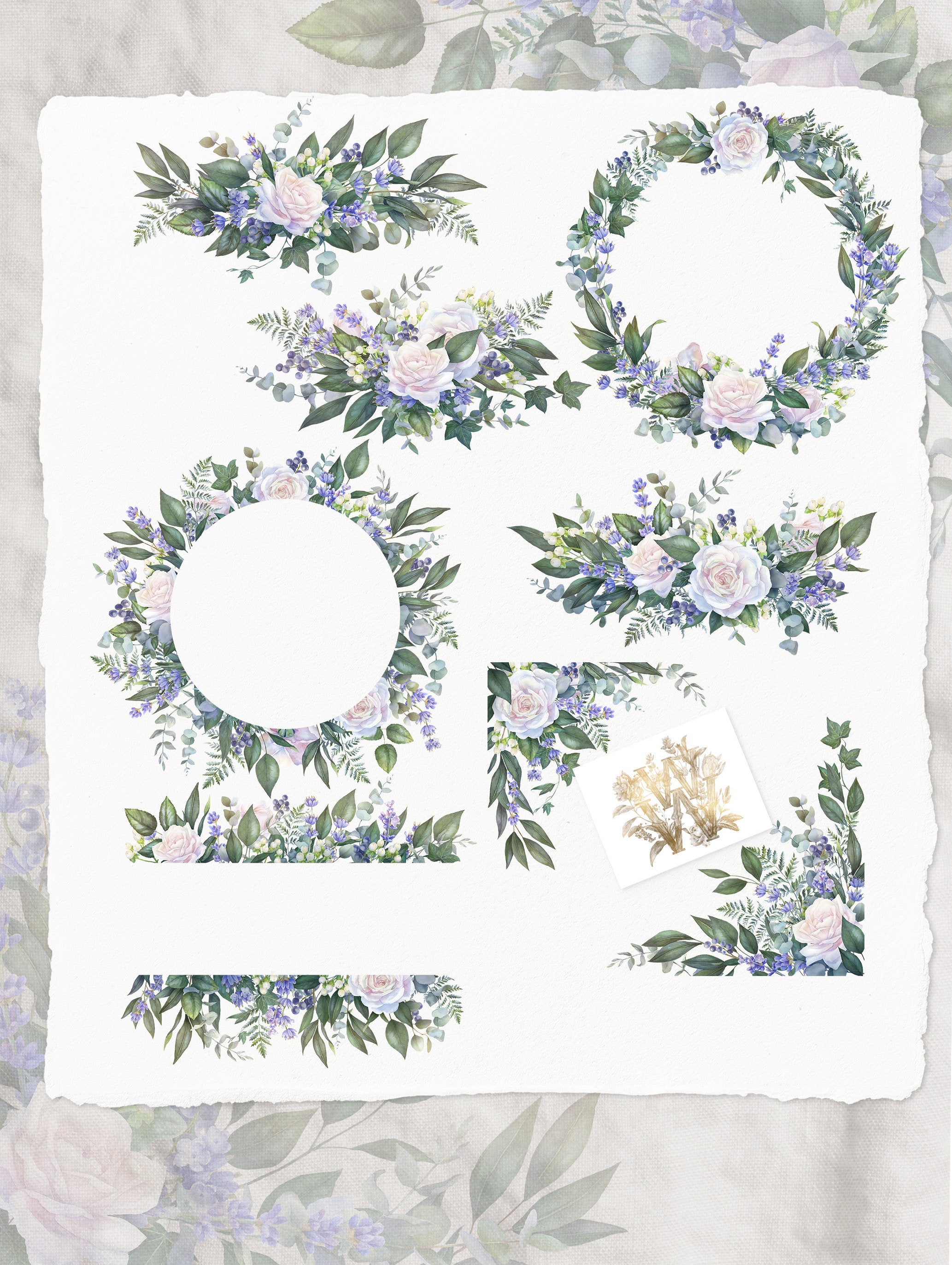 White Rose Border Clip Art Watercolor Floral Wedding Frame | Etsy