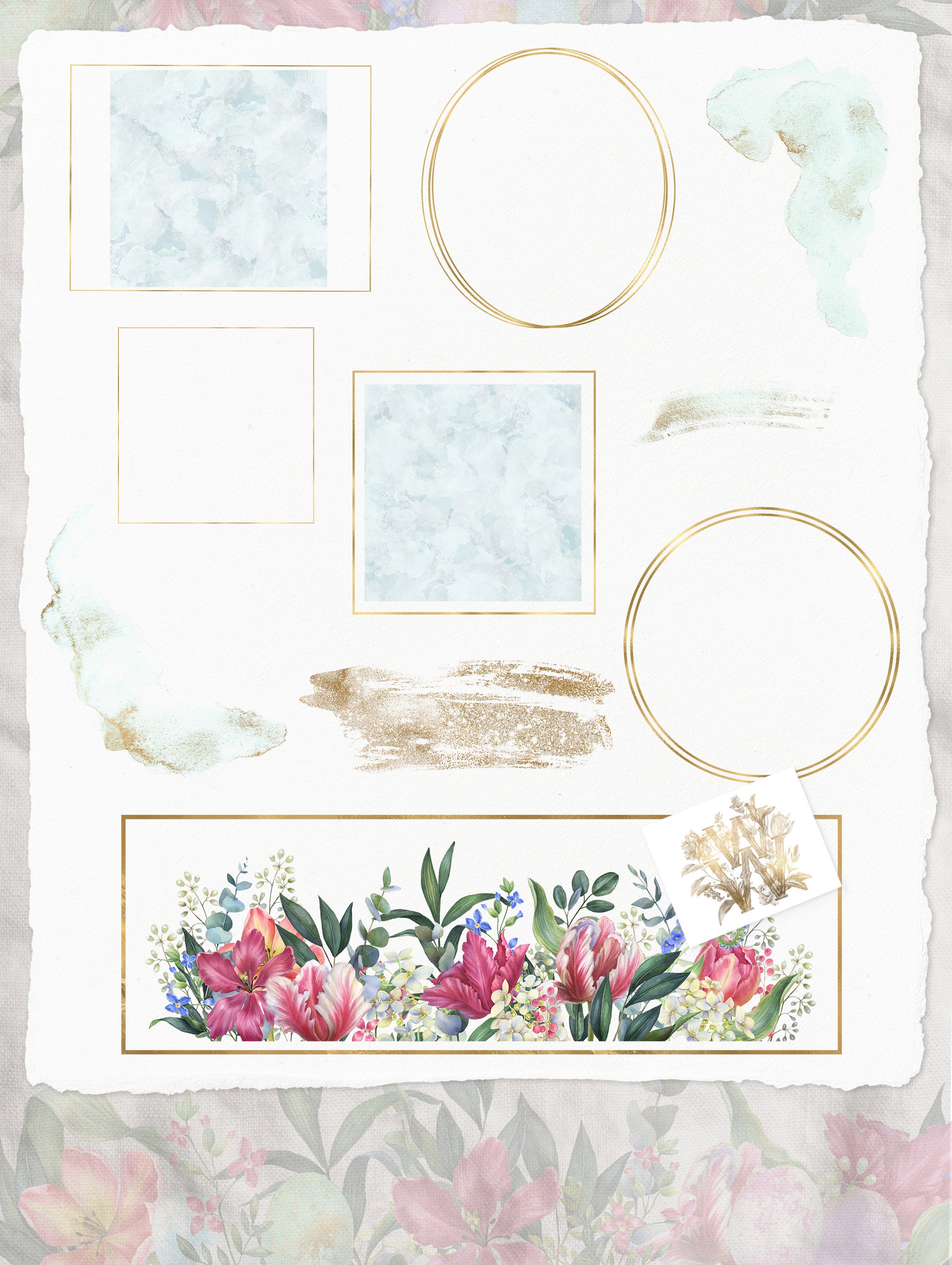 Watercolor Easter Bouquets Clip Art Spring Bunny Border - Etsy