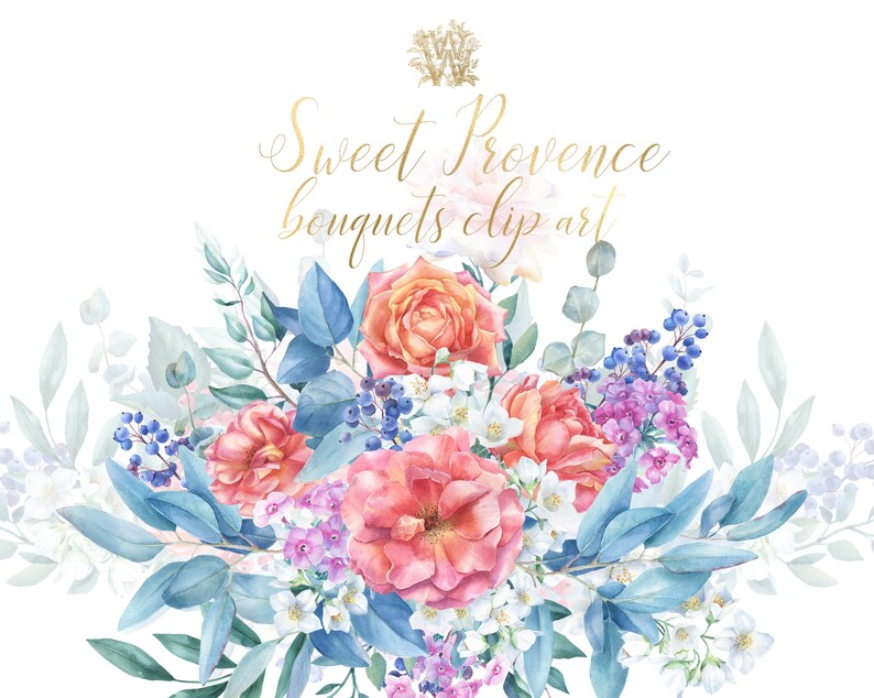 Peach Floral Wedding Bouquets Clip Art Watercolor Rose Flower | Etsy