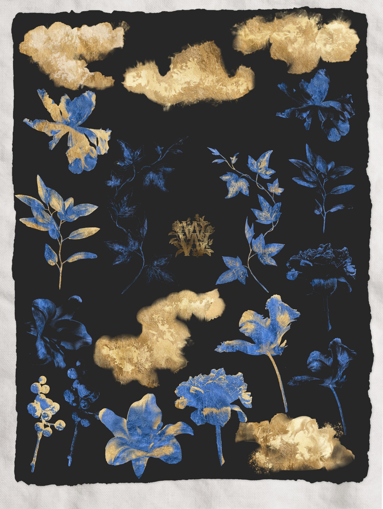 Gold and Blue Flower Clipart Gold Foil Abstract Shapes Clip - Etsy