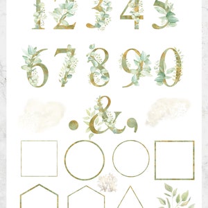 Watercolor Greenery Alphabet Clipart: Gold Eucalyptus Monogram (PNG) - Etsy