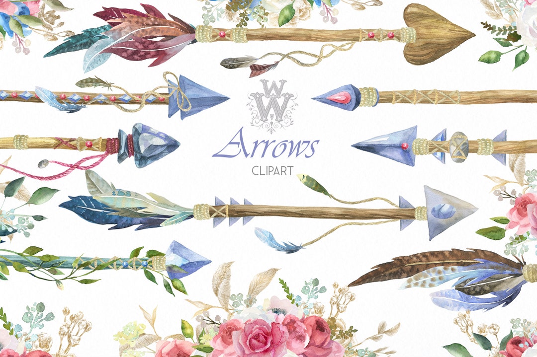 Watercolor Arrow Clip Art, Boho Wedding Clipart Ethnic Tribal ...