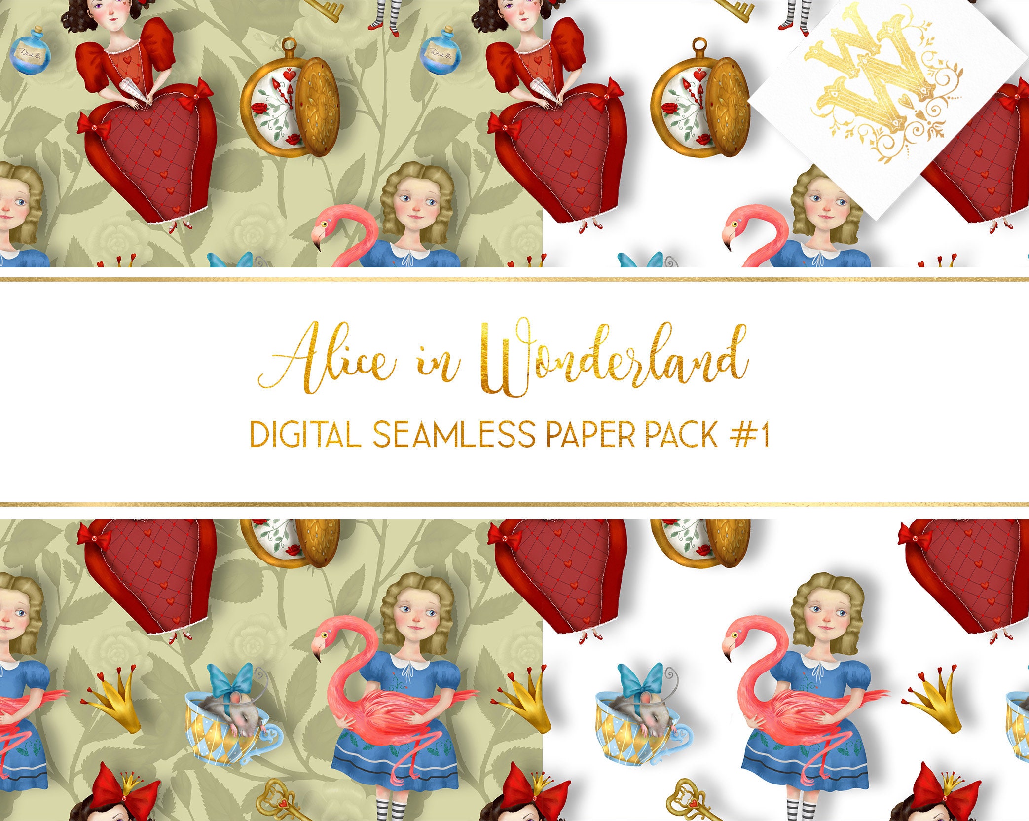Alice in Wonderland Digital Paper Pack Seamless Fantasy - Etsy