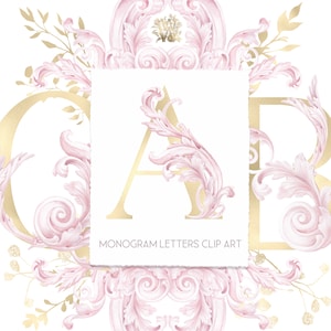 Princess Monogram Letters Clipart: Pink & Gold Royal Initials (PNG) - Etsy