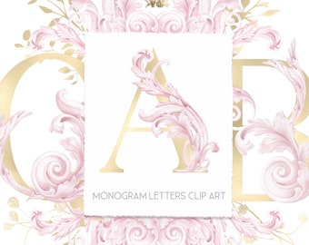 Princess Monogram Letters Clipart: Pink & Gold Royal Initials (PNG) - Etsy
