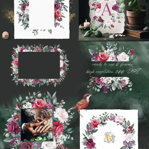 Red Rose Borders Clipart, Watercolor Frame Clip Art, Burgundy Floral ...