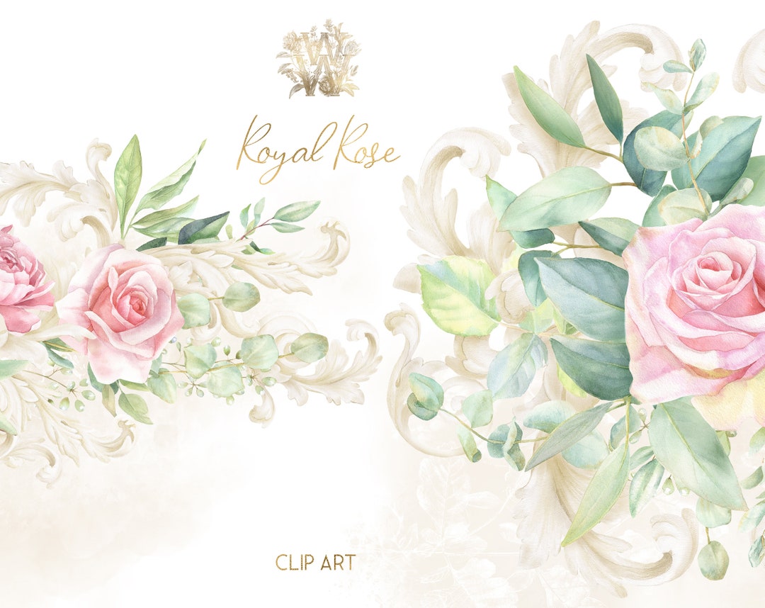 Pink Rose Border Clipart, Watercolor Blush Floral Clip Art, Dusty ...