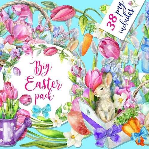 Watercolor Easter Clipart Cute Spring Bunny Clip Art Floral - Etsy