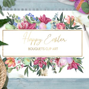 Watercolor Easter Bouquets Clip Art Spring Bunny Border - Etsy