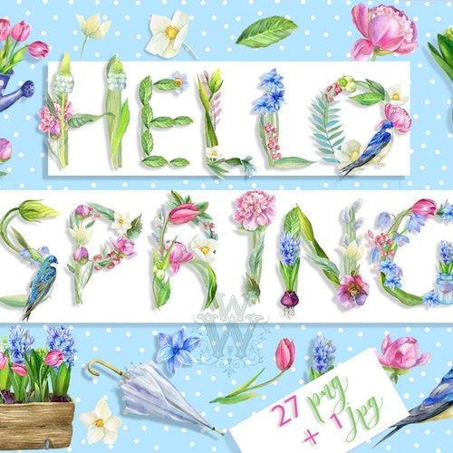 Watercolor Spring Floral Clip Art Bird Clipart - Etsy