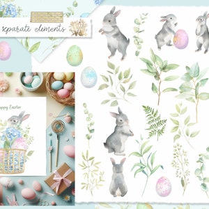 Watercolor Easter Clip Art Bundle, Cute Bunny Clip Art, Egg Hunt Border ...