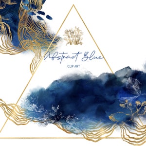 Blue and Gold Watercolor Shapes Clipart: Abstract Collage (digital ...