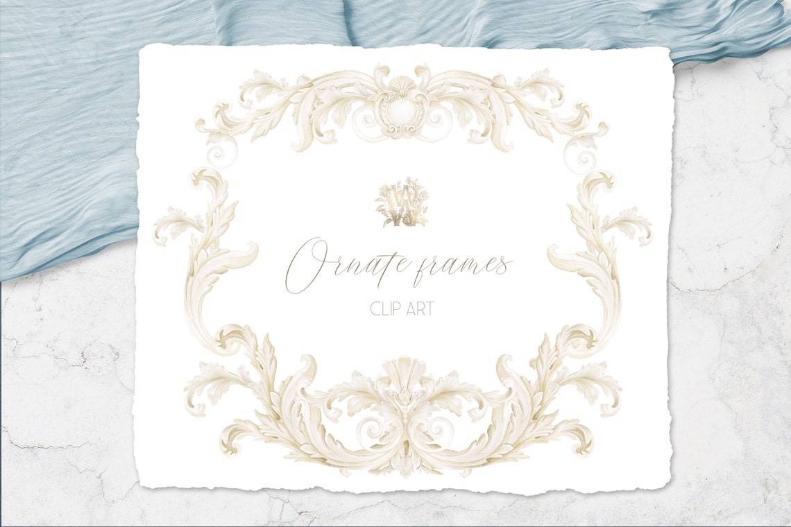 Watercolor Baroque Frames Clip Art, Ornaments Clipart, Vintage ...