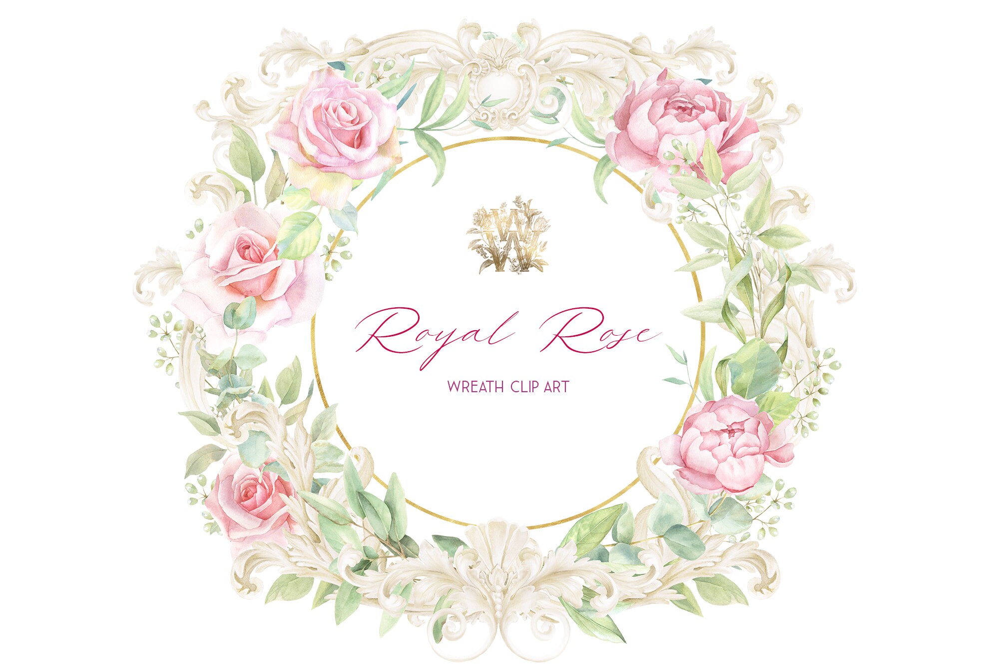 Watercolor Wreath Clipart Floral Border Png Blush Pink - Etsy
