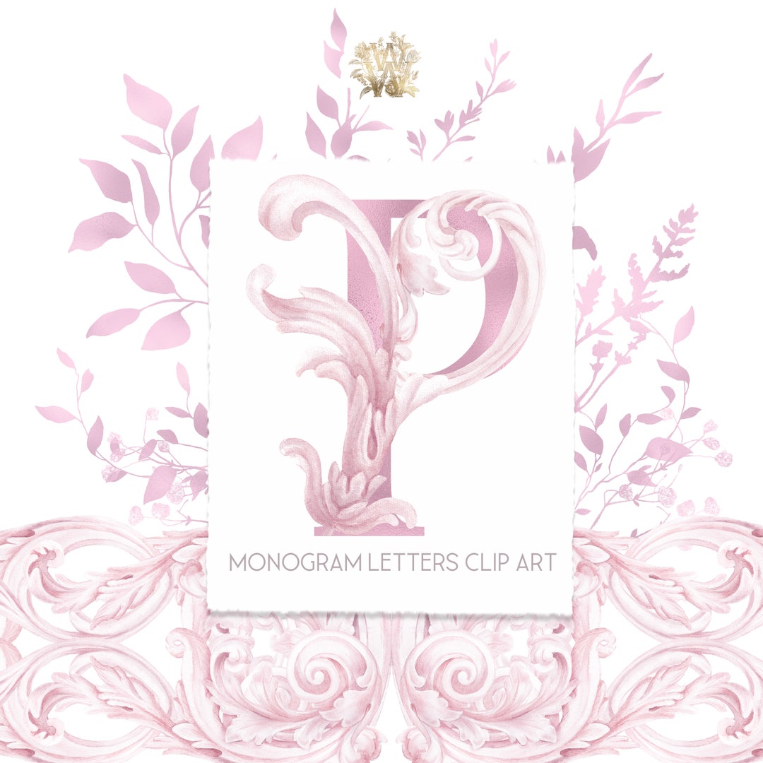 Pink Monogram Letters Clipart: Princess Initial PNG Alphabet (digital ...