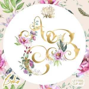 Gold Foil Floral Alphabet Clipart, Watercolor Flower Letters Clip Art ...