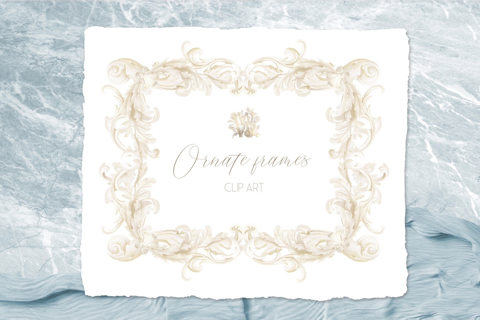 Watercolor Baroque Frames Clip Art, Ornaments Clipart, Vintage ...
