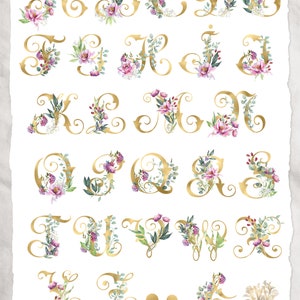 Gold Foil Floral Alphabet Clipart, Watercolor Flower Letters Clip Art ...