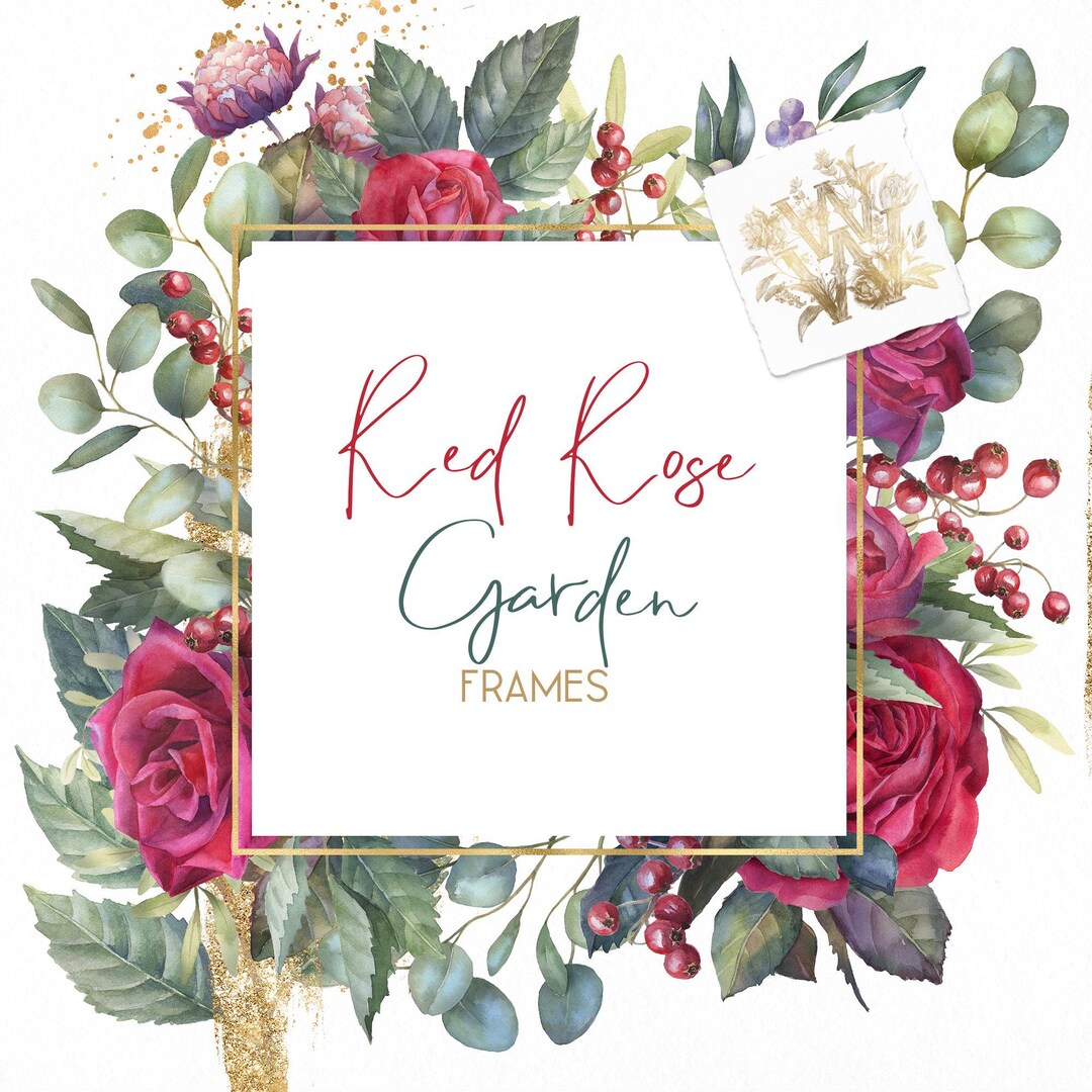 Red Rose Watercolor Frames Png - Marsala Floral Wedding Clipart ...