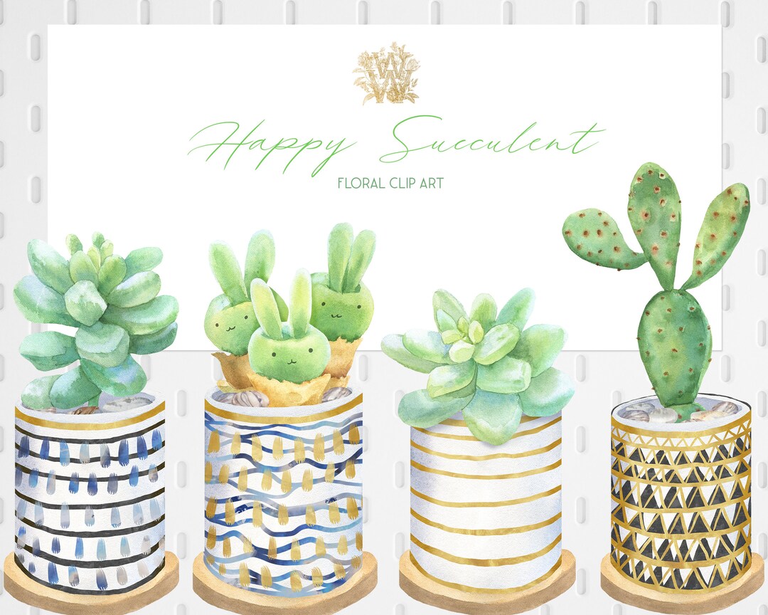Watercolor Succulent Clipart, Cactus Clip Art , Home Plants Png, Boho ...