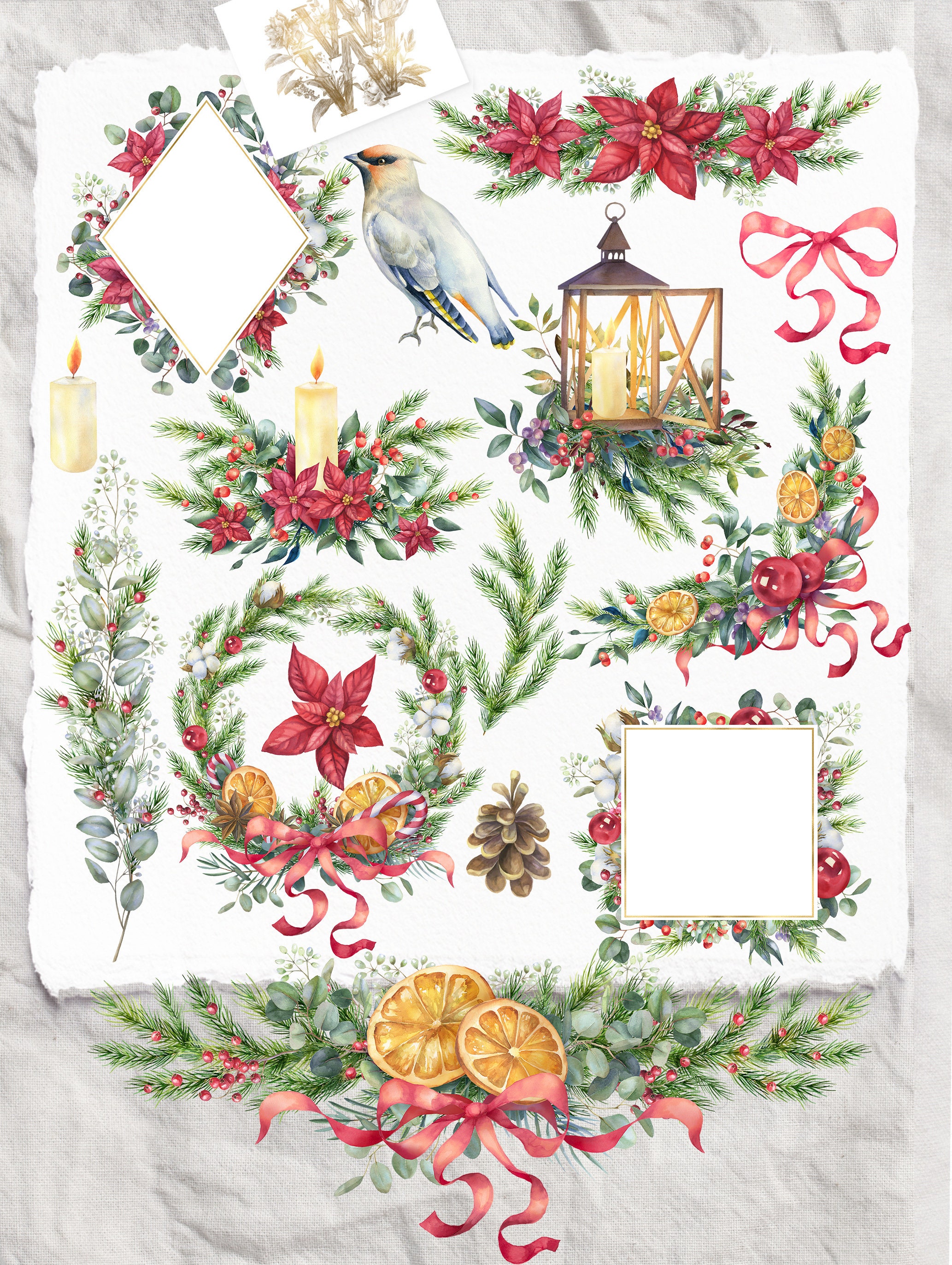 Christmas Watercolor Floral clipart Winter wedding border | Etsy